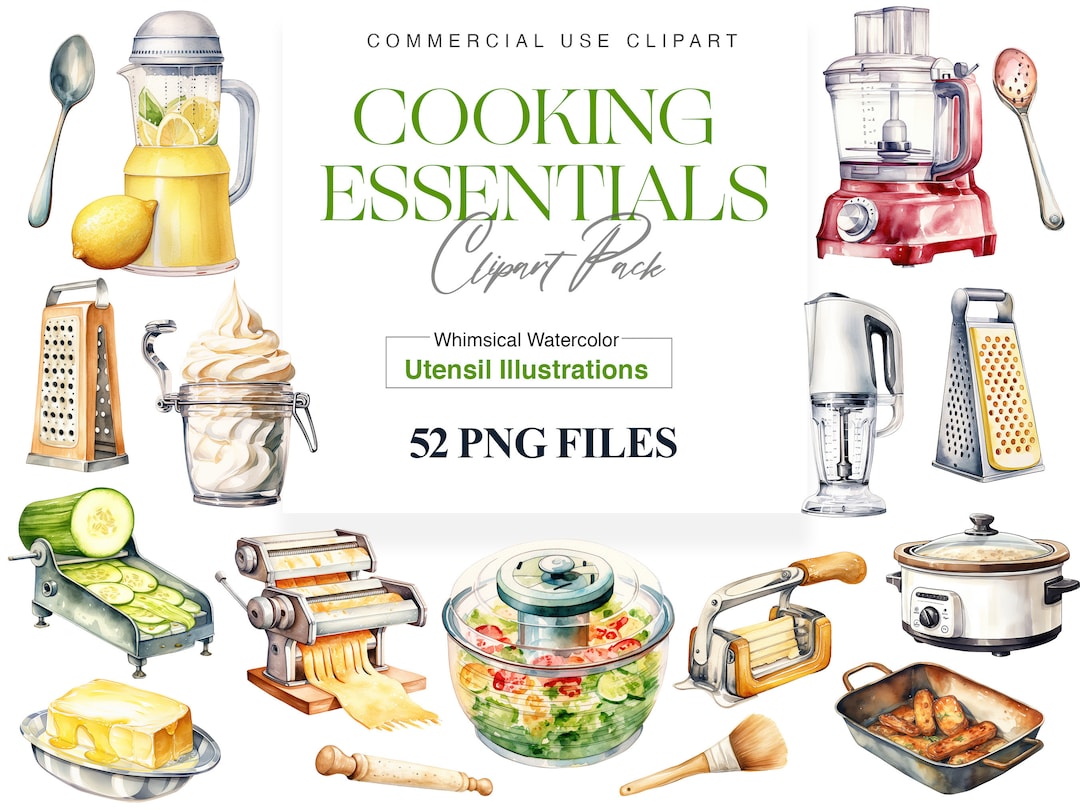Watercolor Kitchen Clipart, Kitchen Utensils, Tools, Pots, Baking ...