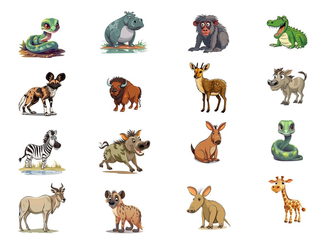 61 Watercolor Wild Animals Clipart, Horse, Lion, Rabbit, Giraffe, Duck ...