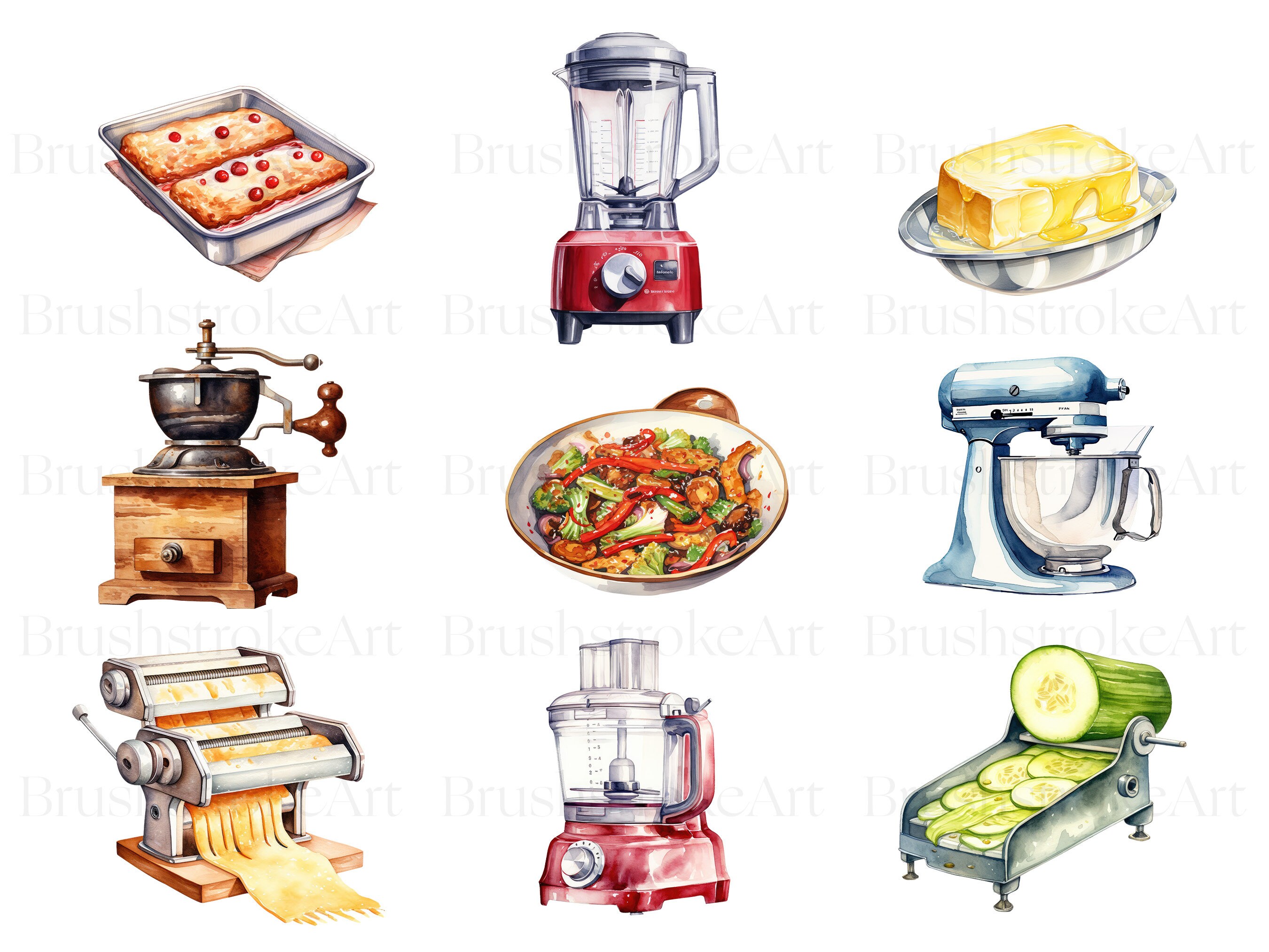 Watercolor Kitchen Clipart, Kitchen Utensils, Tools, Pots, Baking ...
