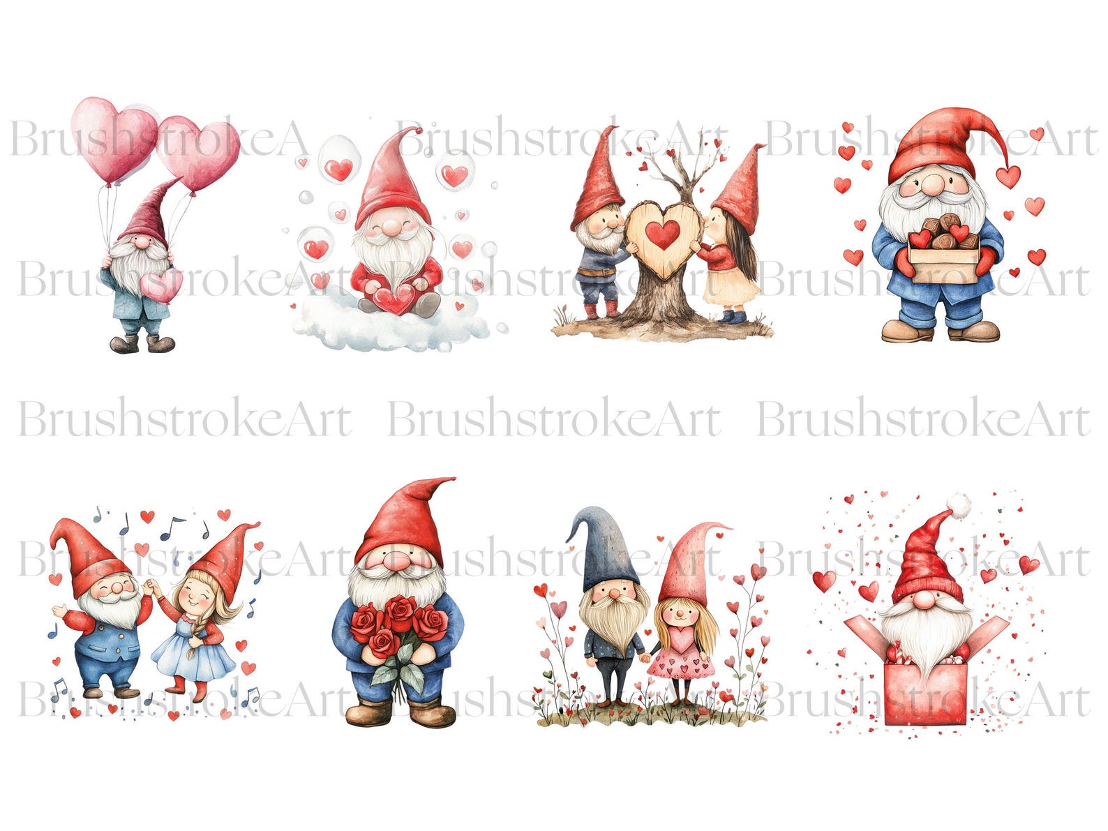 Valentine Gnomes Clipart, Cute Gnomes PNG, Pink Gnome, Watercolor Love ...