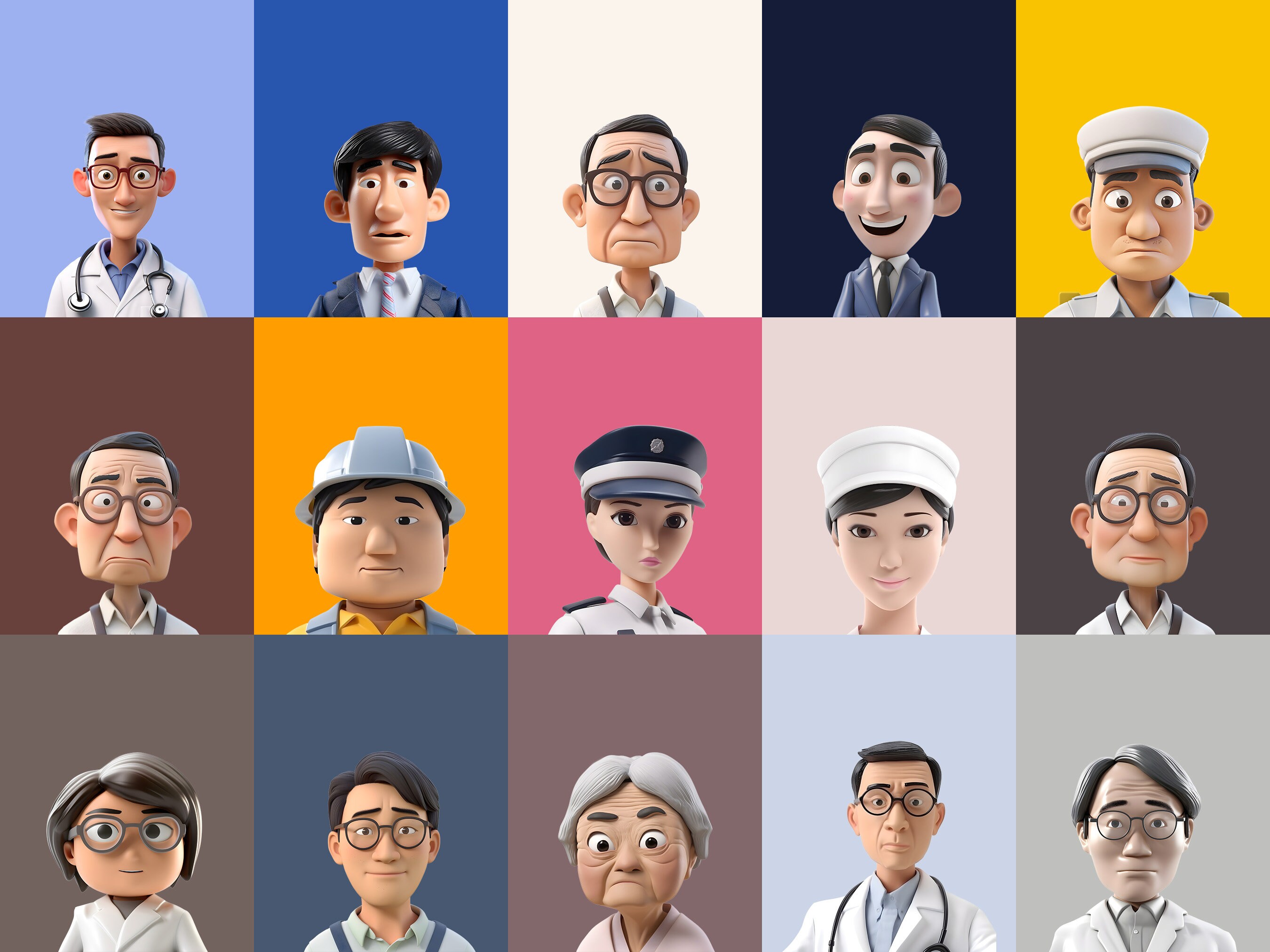 3D Characters Clipart Pack- 75 Japanese Faces PNG Files for Design ...