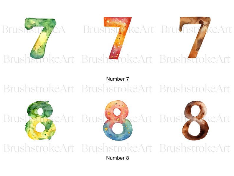 Watercolor Number Clipart, Colorful Numbers PNG, 1-10 Clipart ...