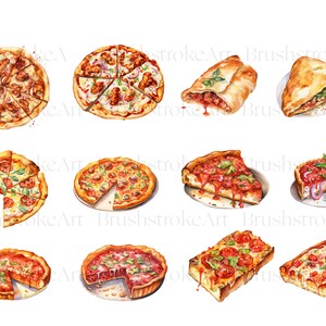Watercolor Pizza Clipart, Pizza Margherita, Italian Food Clipart, Pizza ...