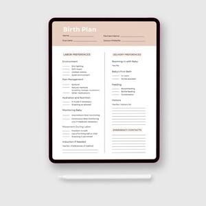 Printable Birth Plan Template, C Section, Labor Preferences, Editable ...