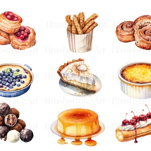 Watercolor Dessert Clipart, Cake, Pie, Donut, Sweet Treats, Food Lover ...