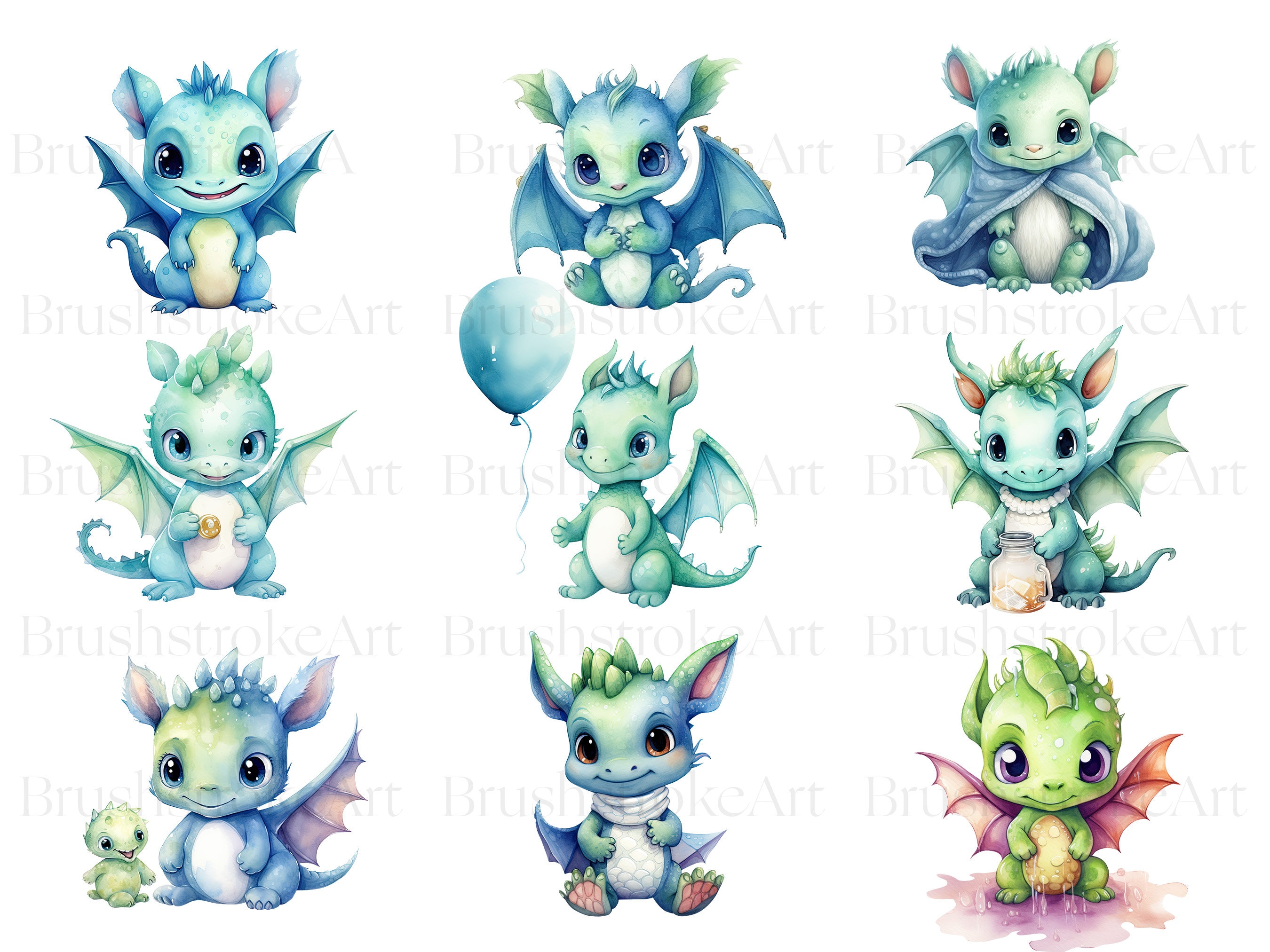 46 Cute Dragon Clipart, Kawaii Watercolor Dragon PNG Images, Baby ...