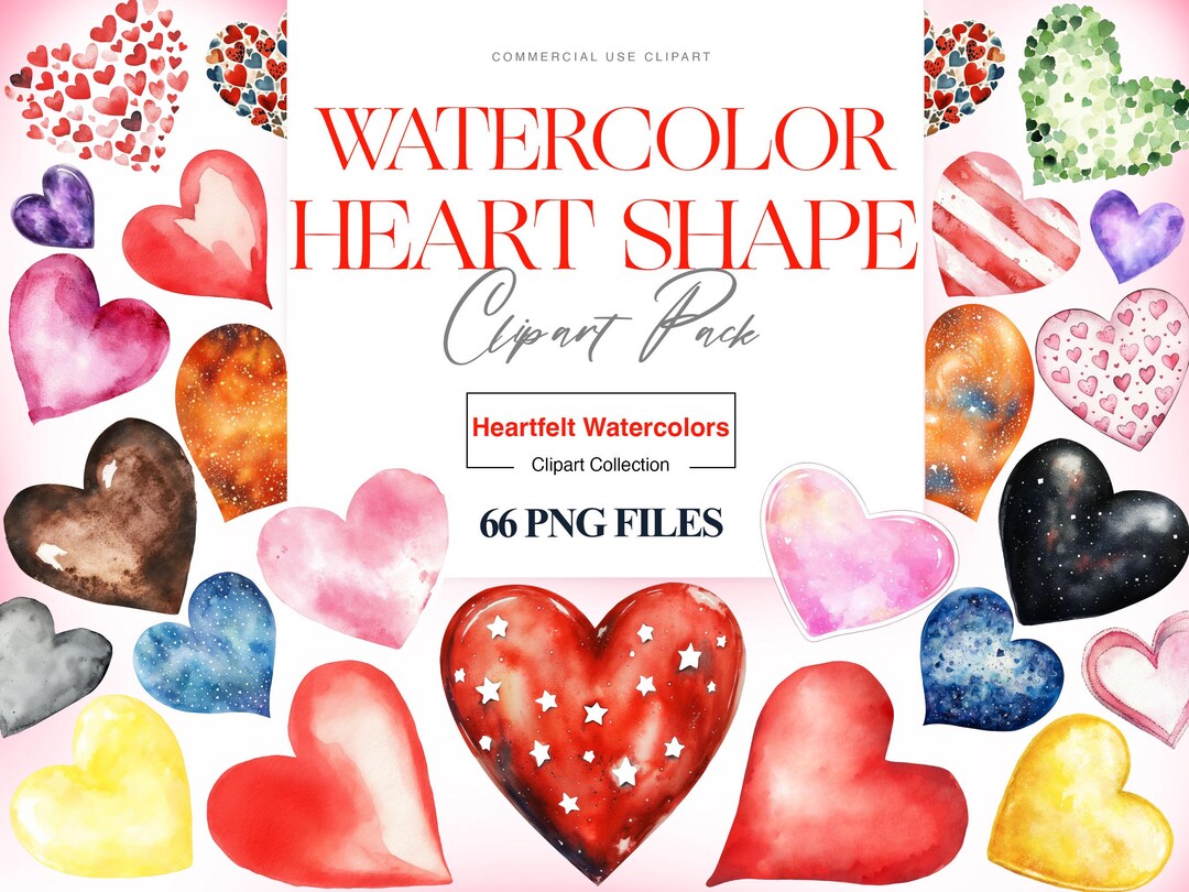 Watercolor Heart Shapes Clipart, Red Heart PNG, Pink Heart, Valentines ...
