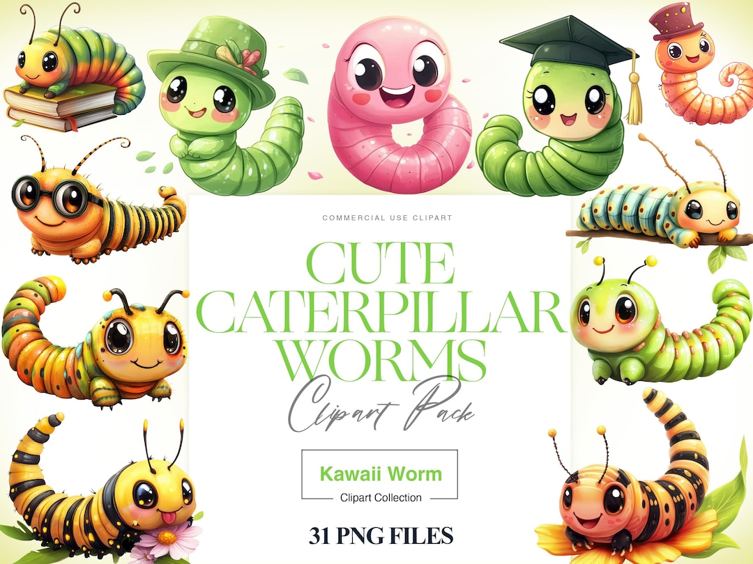 Cute Caterpillar Clipart, Cute Insect , Watercolor Worm, Garden Critter ...