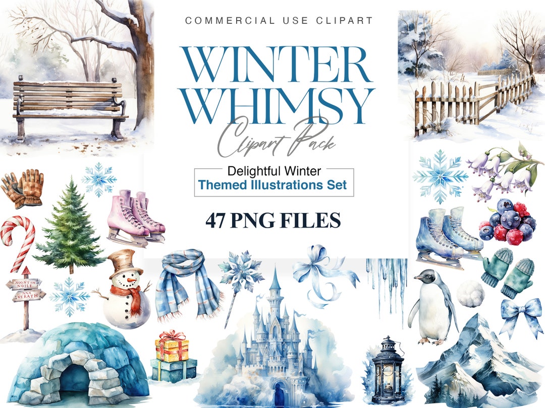 Watercolor Winter Clipart, Winter Animals, Snowman, Winter Landscape ...