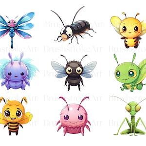 Kawaii Insects Clipart, 26 Watercolor Bugs, Cute Spider, Caterpillar ...