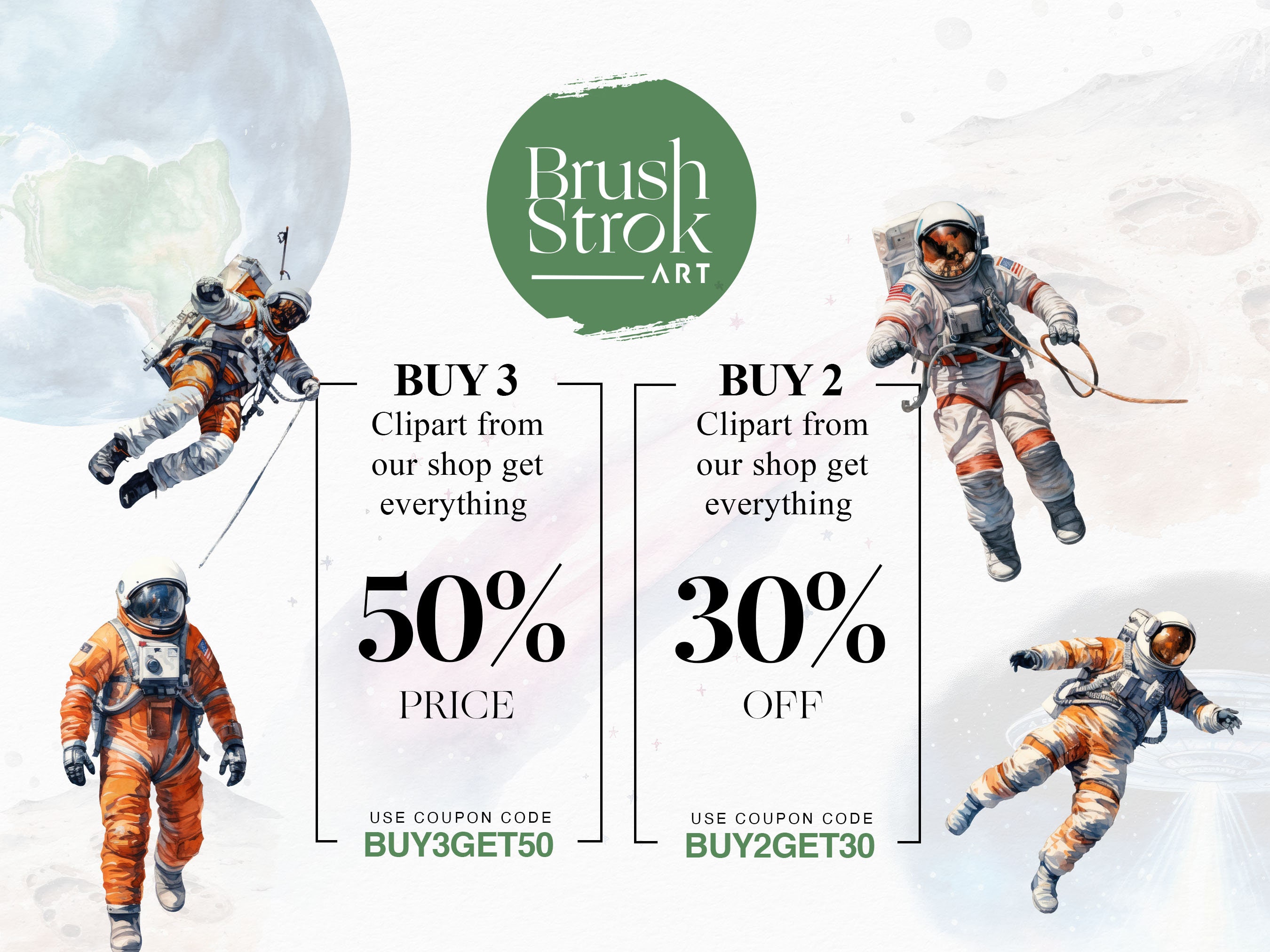 Watercolor Space Clipart, Astronaut, Planet, Alien, Moon Clipart, Space ...