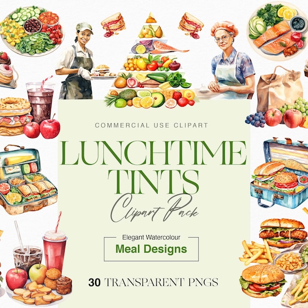 Watercolor Lunch Clipart - Etsy