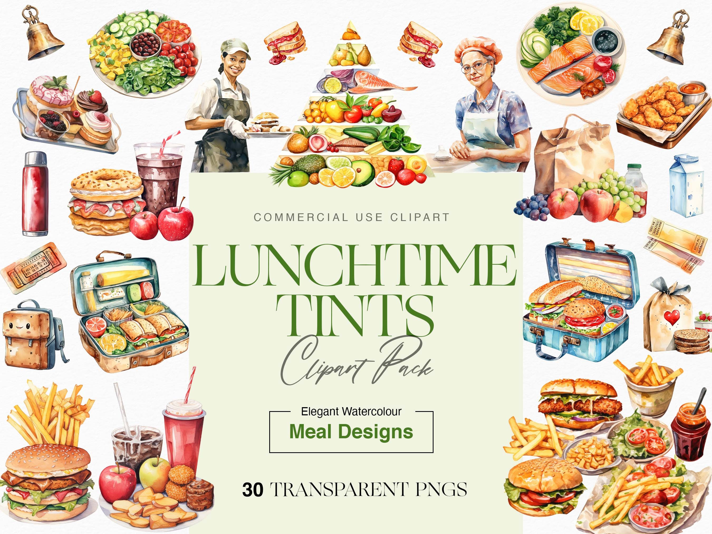 Watercolor Lunch Clipart, School Lunch Box, Healthy Food PNG, Junk Food ...