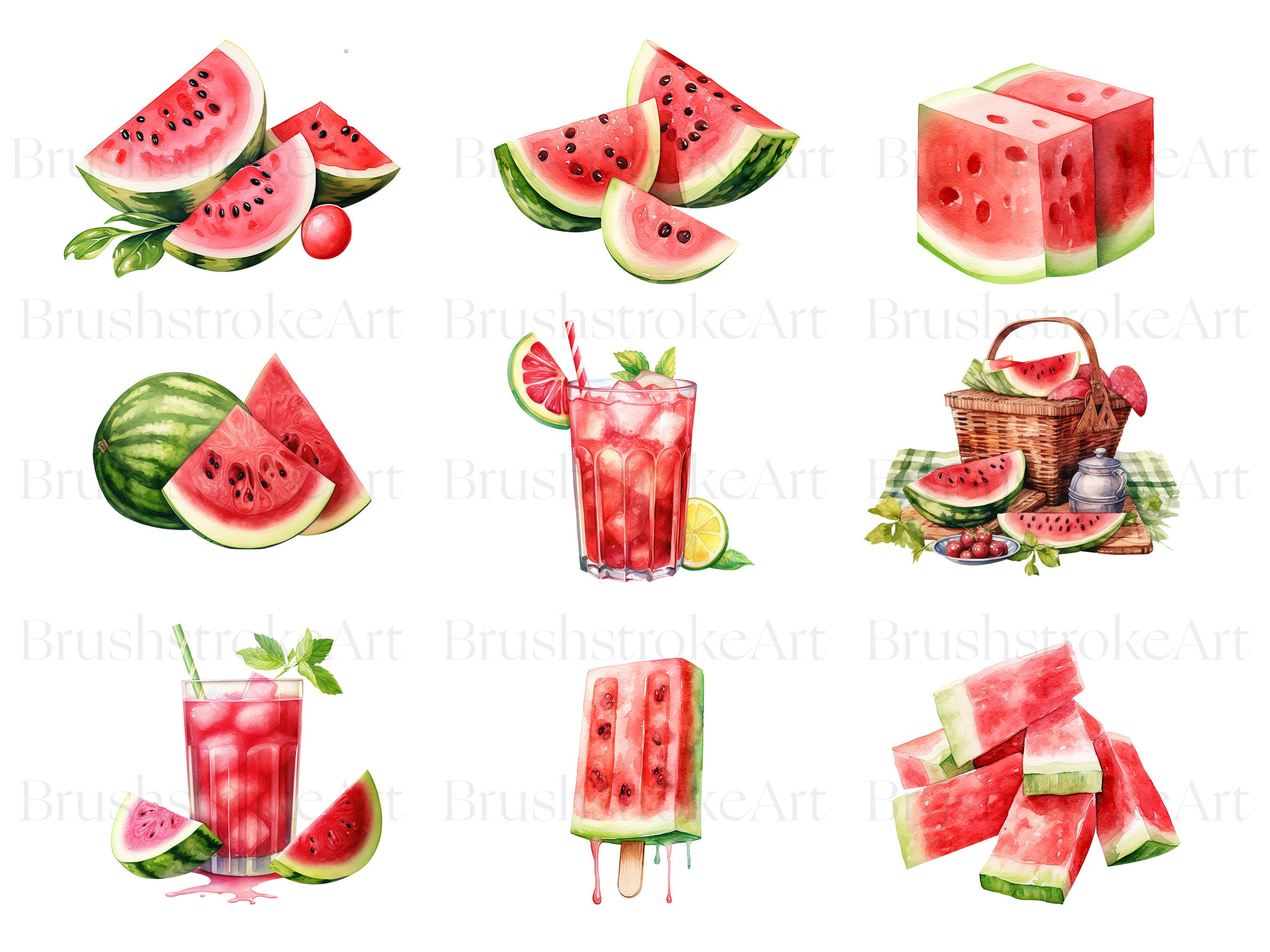 25 Watercolor Watermelon Clipart, Summer Fruit, Picnic Clipart ...