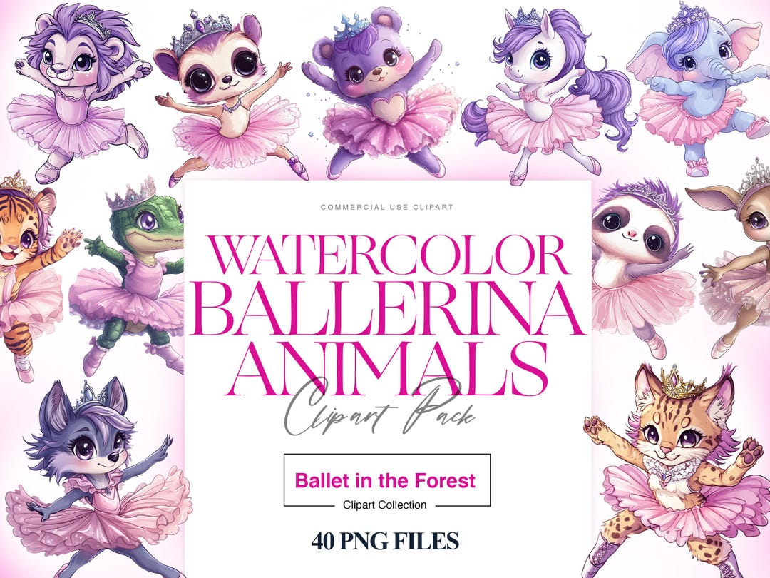 Ballerina Animals Clipart, Elephant Ballerina, Watercolor Ballet, Pink ...