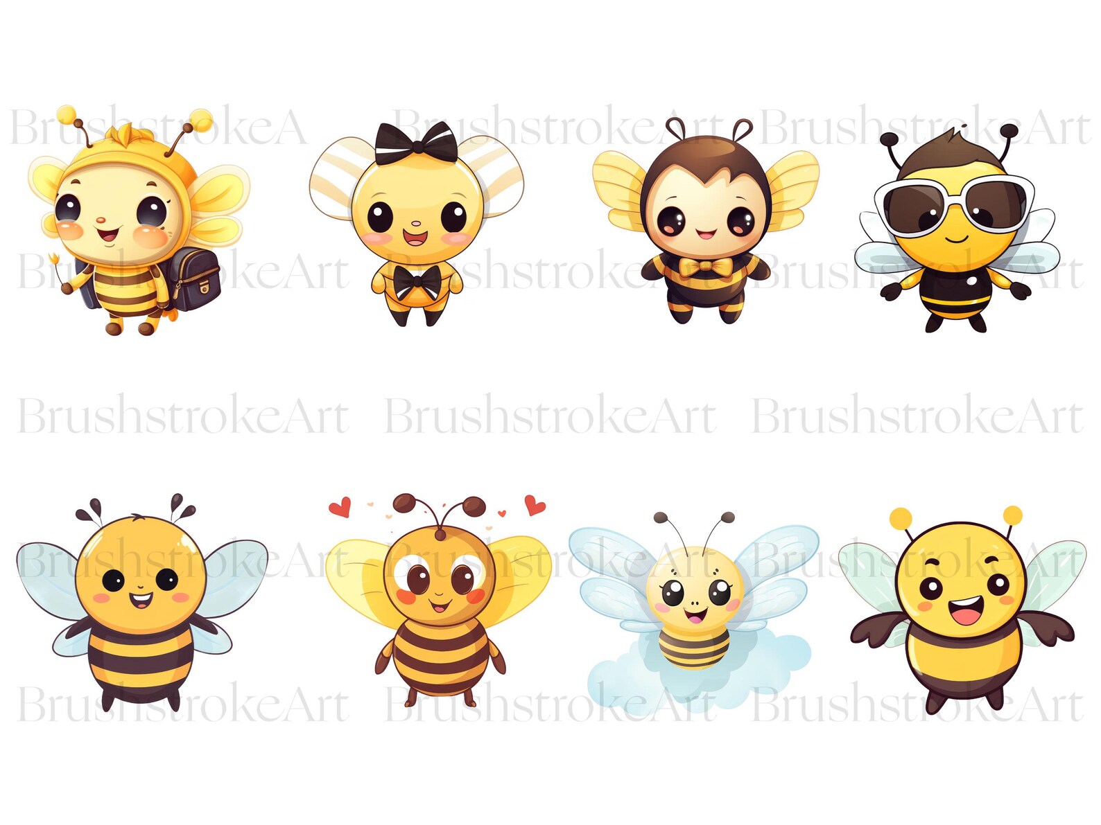 Kawaii Bee Clipart, Honeybee, Cute Bumble Bee Clipart, Cartoon Bee ...