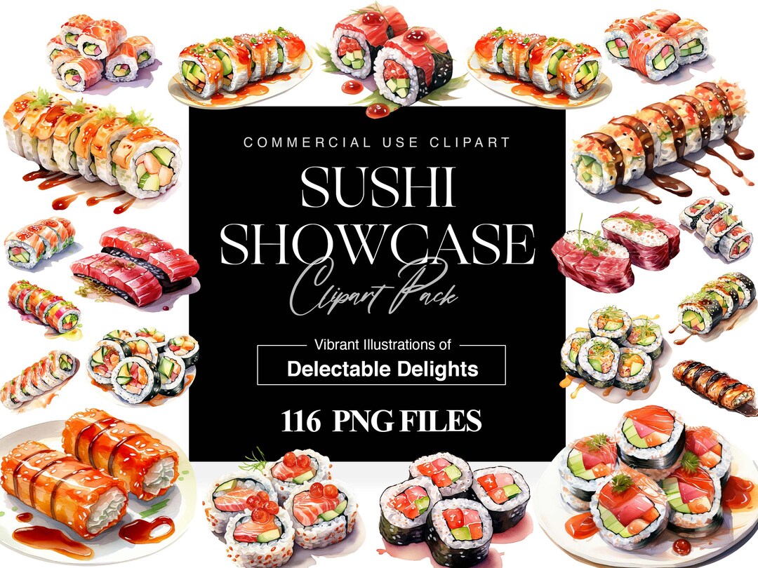 Watercolor Sushi Clipart, Kawaii Japanese Food, Sushi Roll, Sashimi ...