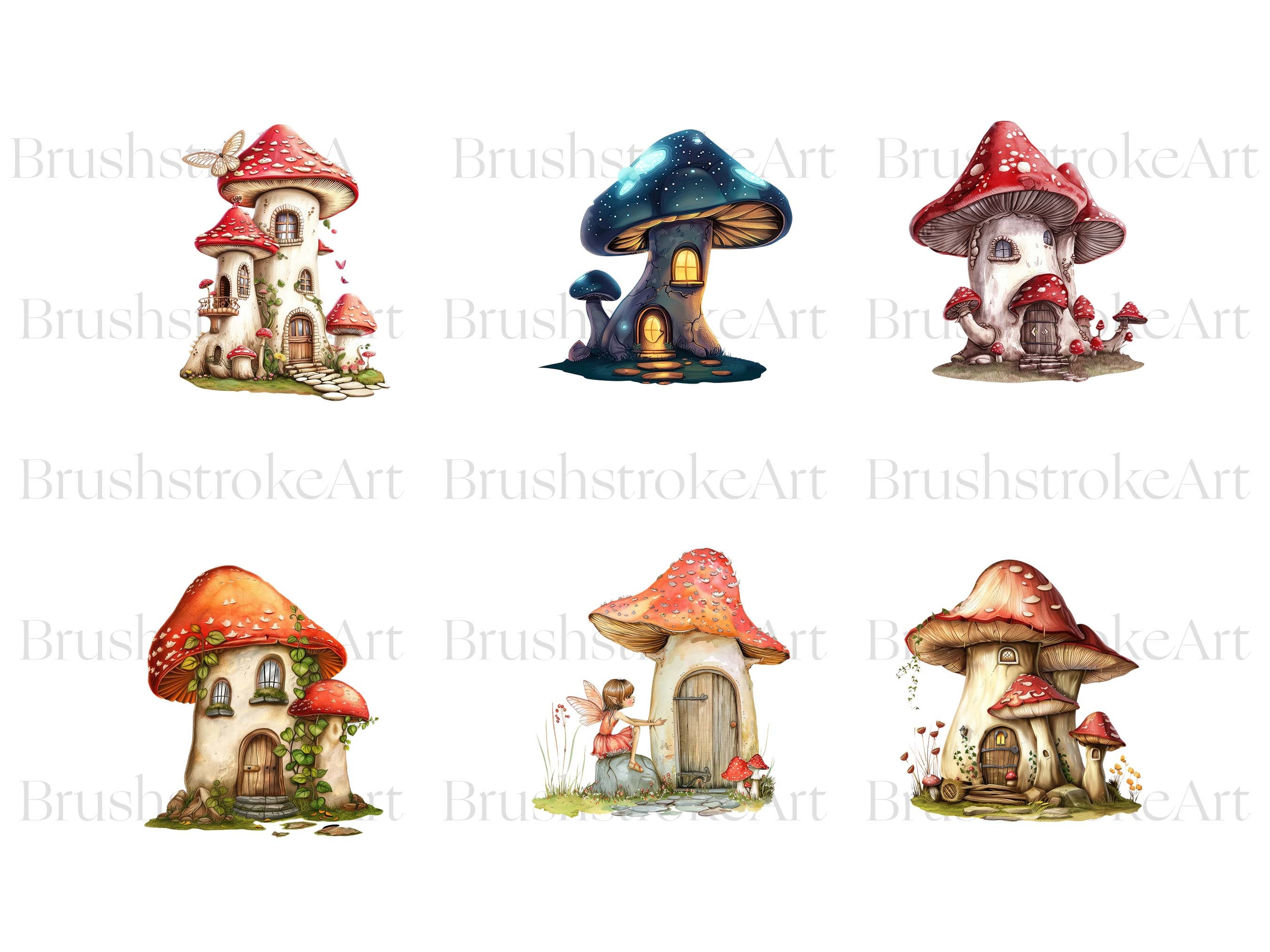 Watercolor Mushroom House Clipart| Fairy Mushroom Home| Fantasy House ...