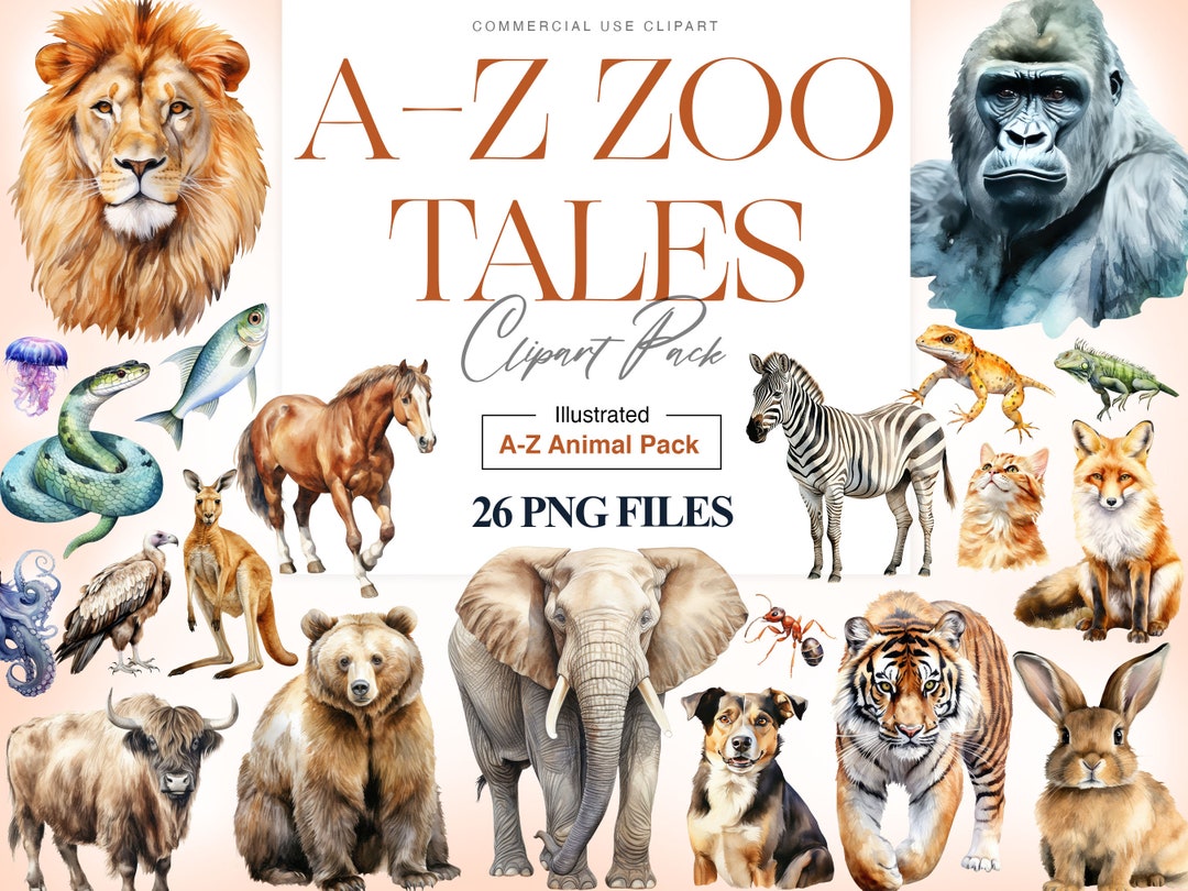 Watercolor A-Z Animals, Alphabet Zoo Animals, Fox, Bear, Lion PNG ...