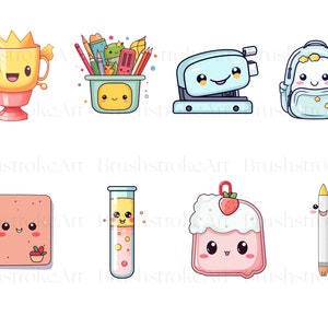 Kawaii School Clipart, Back to School Supplies, Kawaii Stationary ...