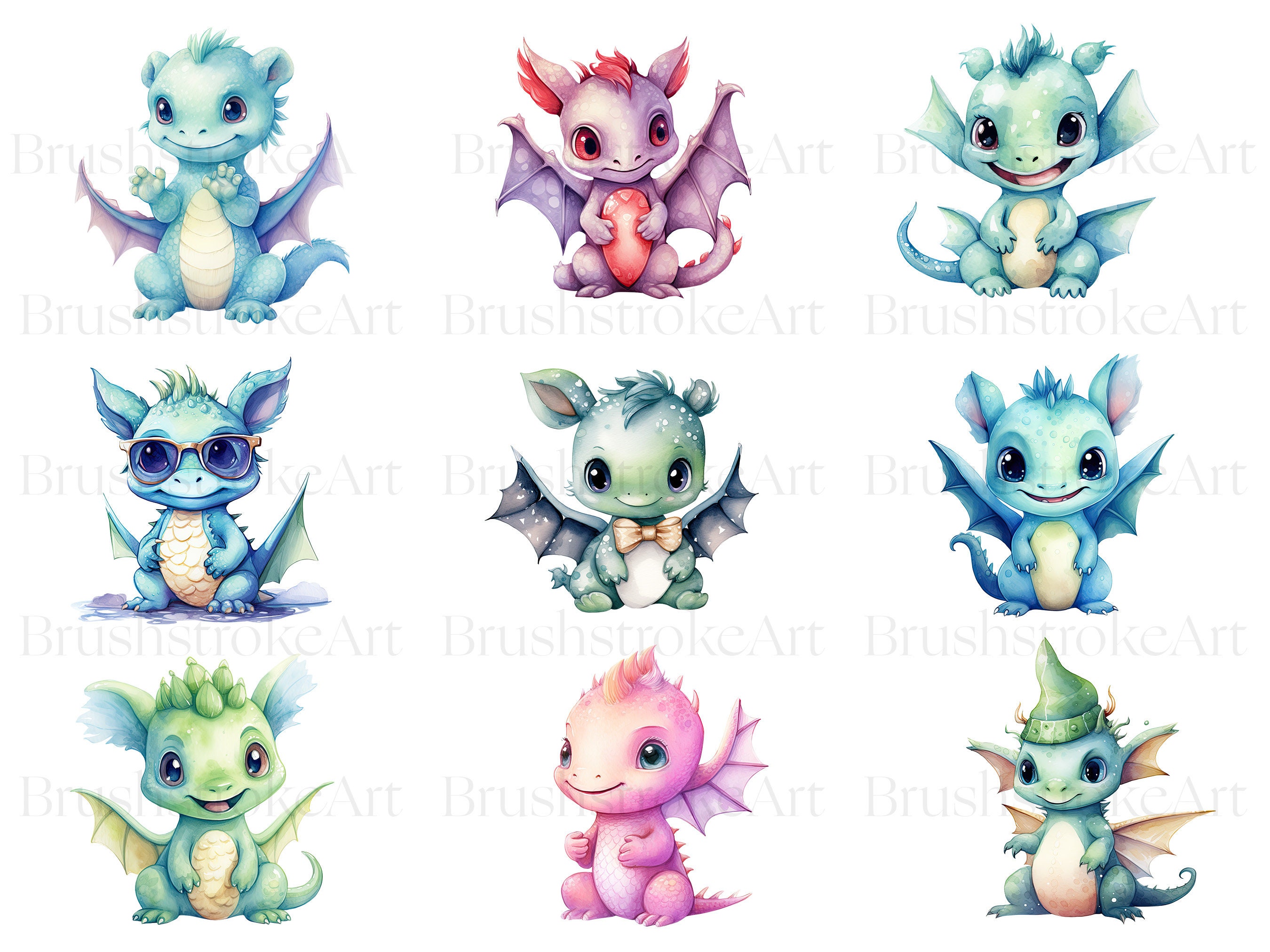 46 Cute Dragon Clipart, Kawaii Watercolor Dragon PNG Images, Baby ...