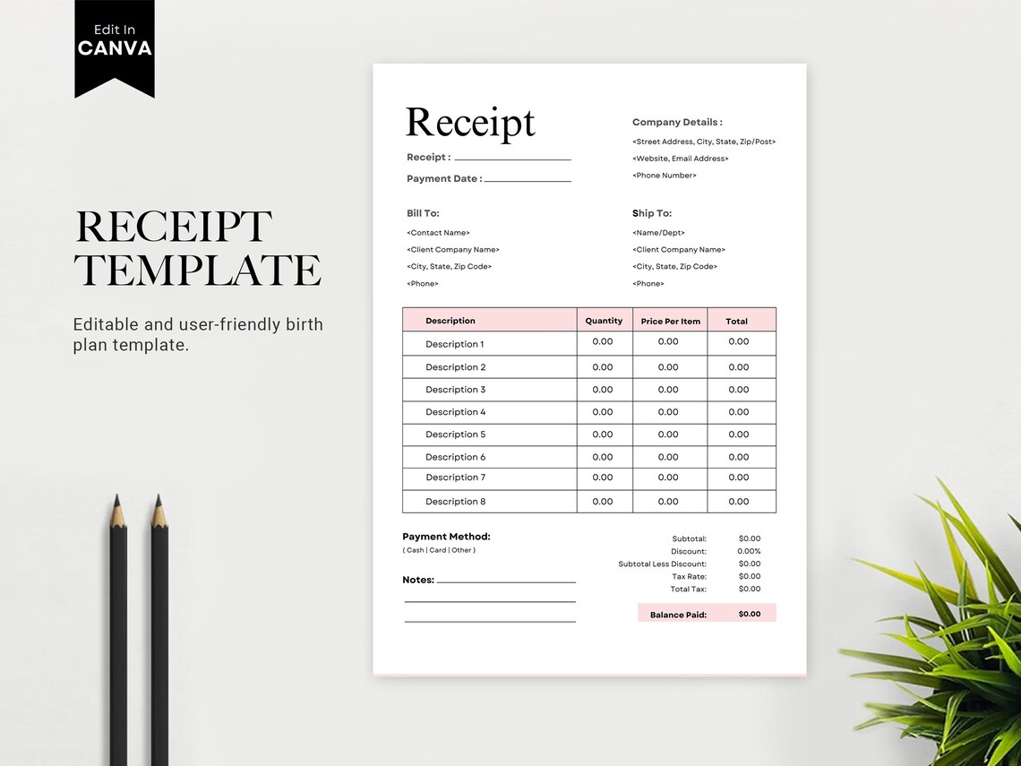 Simple Receipt Template, Canva Editable Receipt Template, Cash Receipt ...