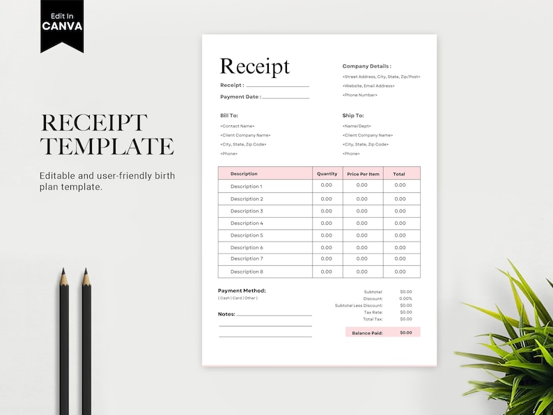 Simple Receipt Template, Canva Editable Receipt Template, Cash Receipt ...