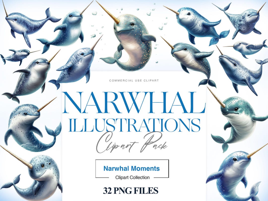 Narwhal Clipart, Ocean Creature, Baby Narwhal, Under the Sea, Narwhal ...