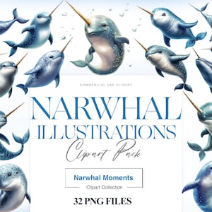 Narwhal Clipart, Ocean Creature, Baby Narwhal, Under the Sea, Narwhal ...