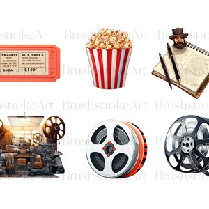 Watercolor Cinema Clipart, Theatre, Ticket, Popcorn, Camera PNG, Film ...