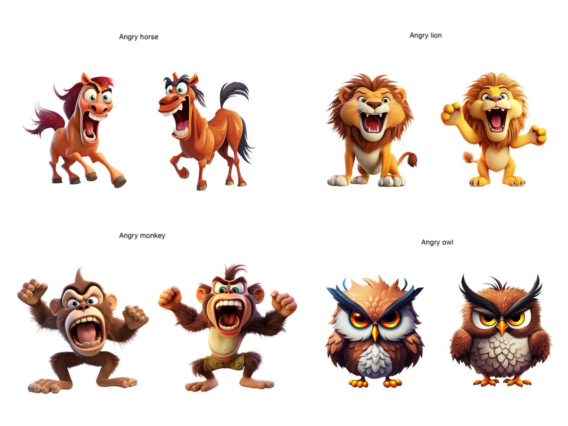 Grumpy Animals Clipart, Angry Safari, Grumpy Bird, Angry Cat, Cartoon ...
