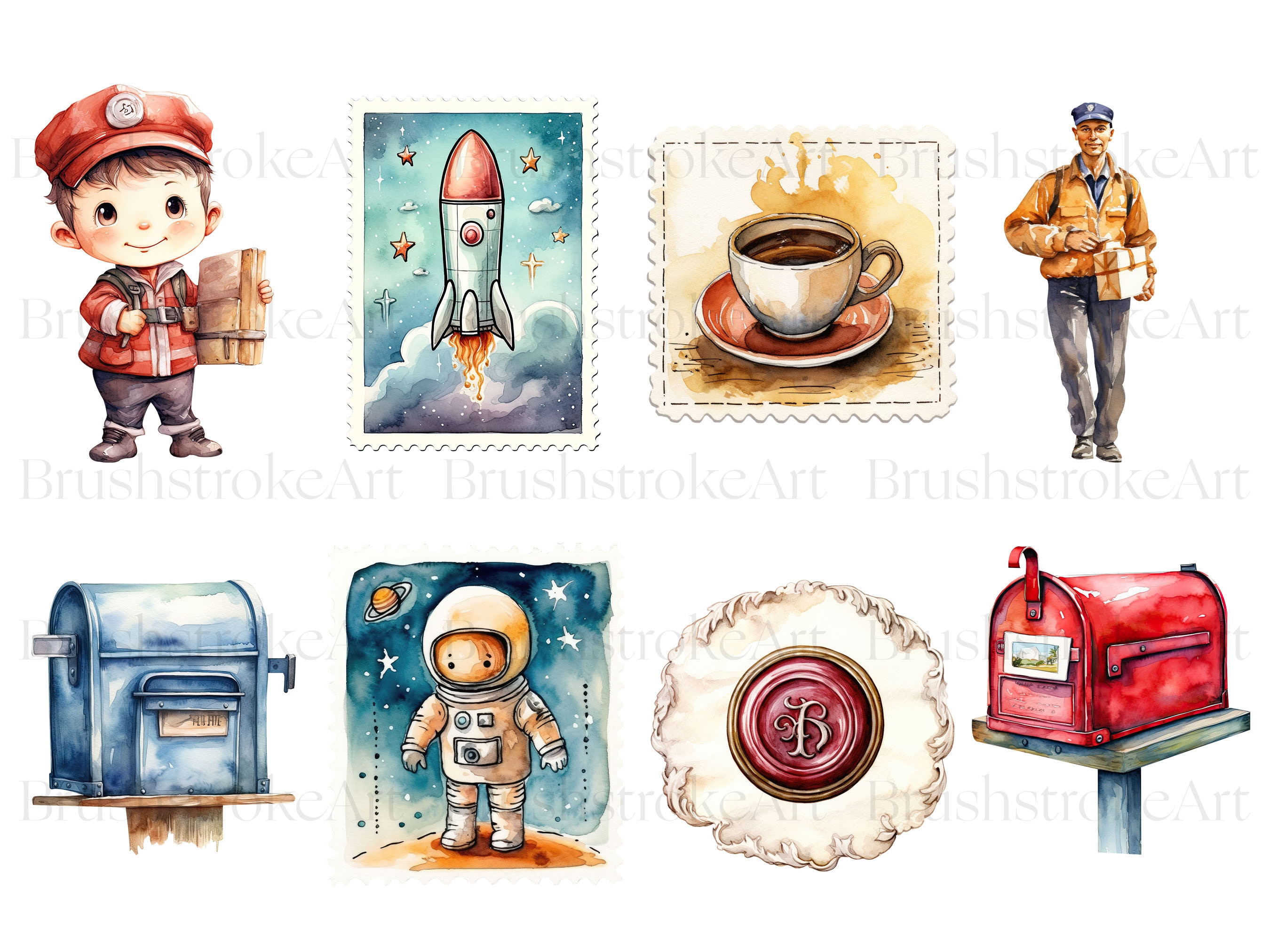 Watercolor Postage, Mail Truck, Postal Stamp, Letter Clipart, Mailbox ...