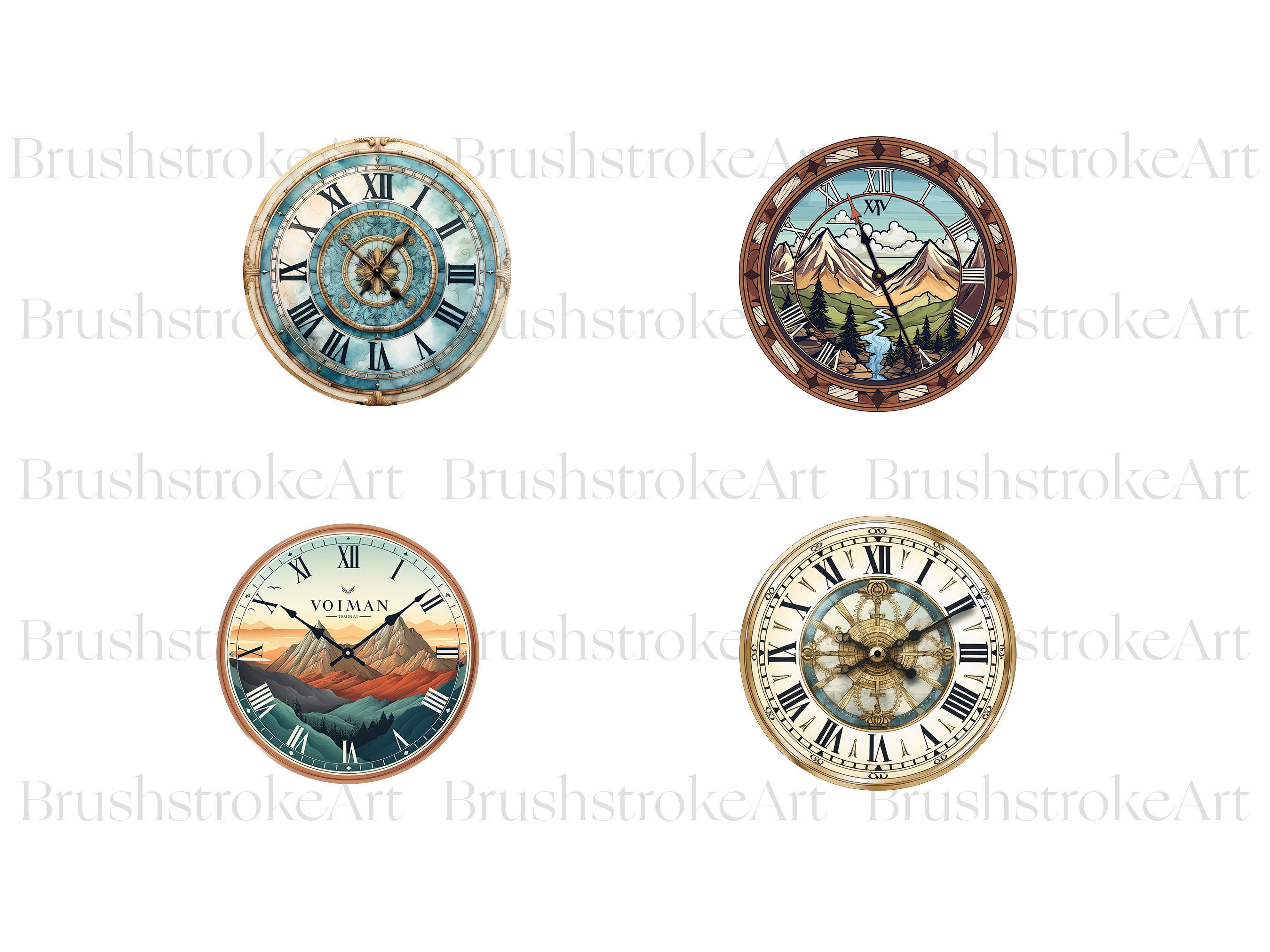 Watercolor Clock Clipart| Vintage Clock| Retro Clipart| Wall Clock PNG ...