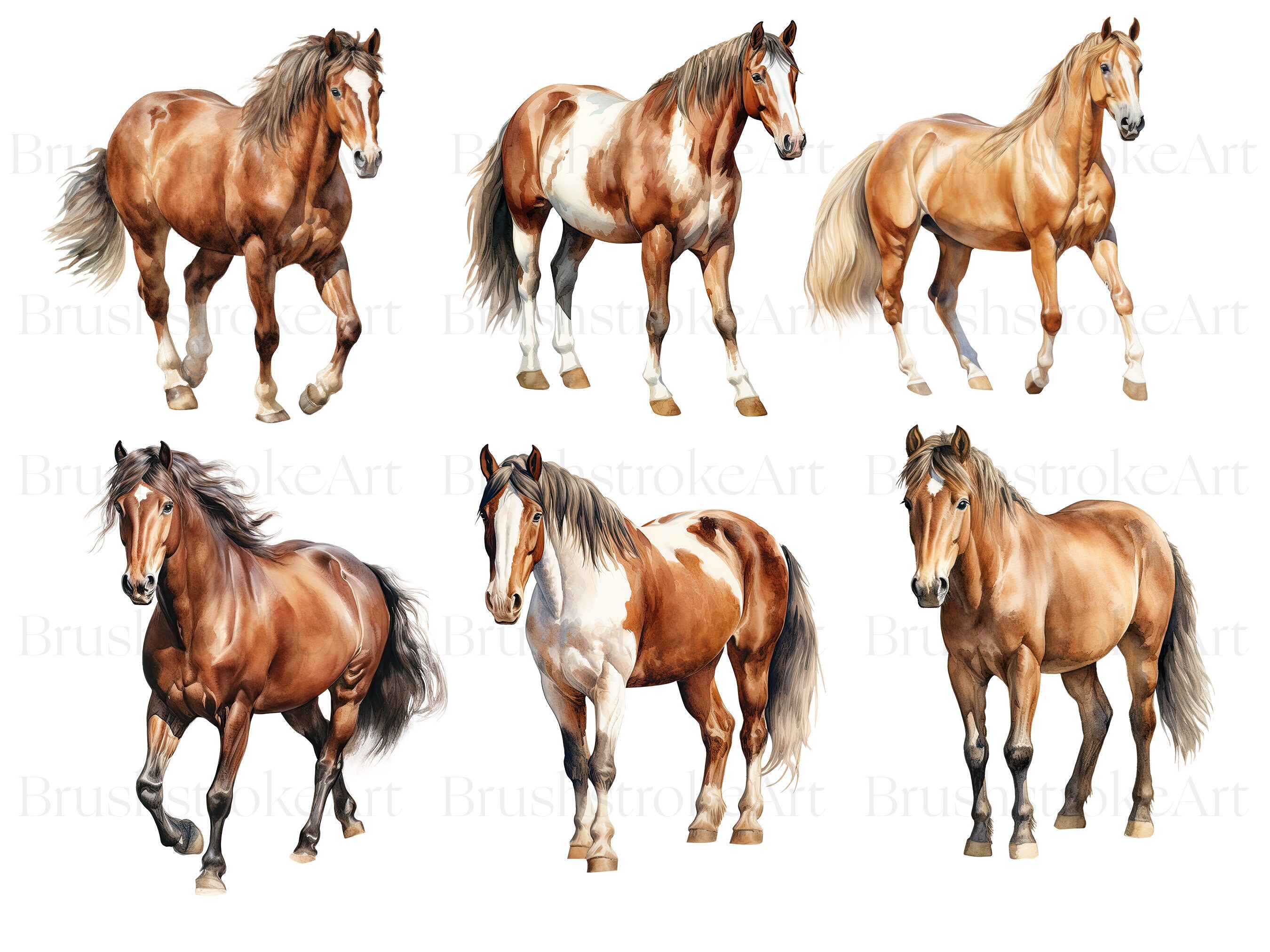 Watercolor Horse Clipart, Farm Animal, Woodland, Nursery, Wall Art ...