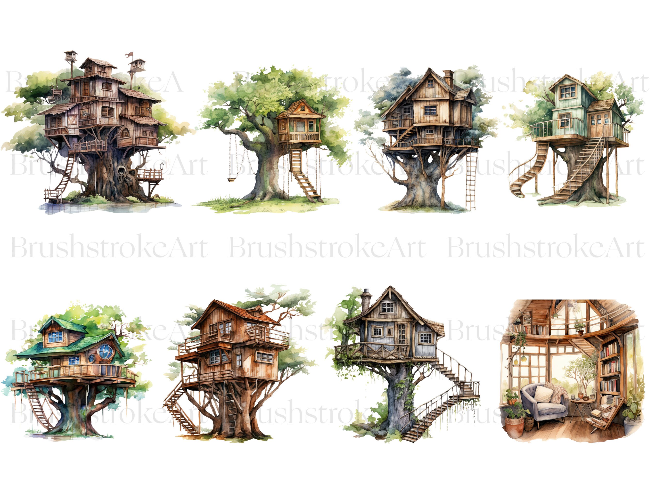 Watercolor Treehouse Clipart, Cute Treehouses, Garden House, Woodland ...