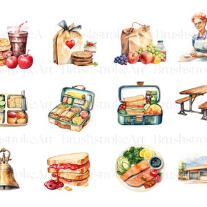 Watercolor Lunch Clipart, School Lunch Box, Healthy Food PNG, Junk Food ...
