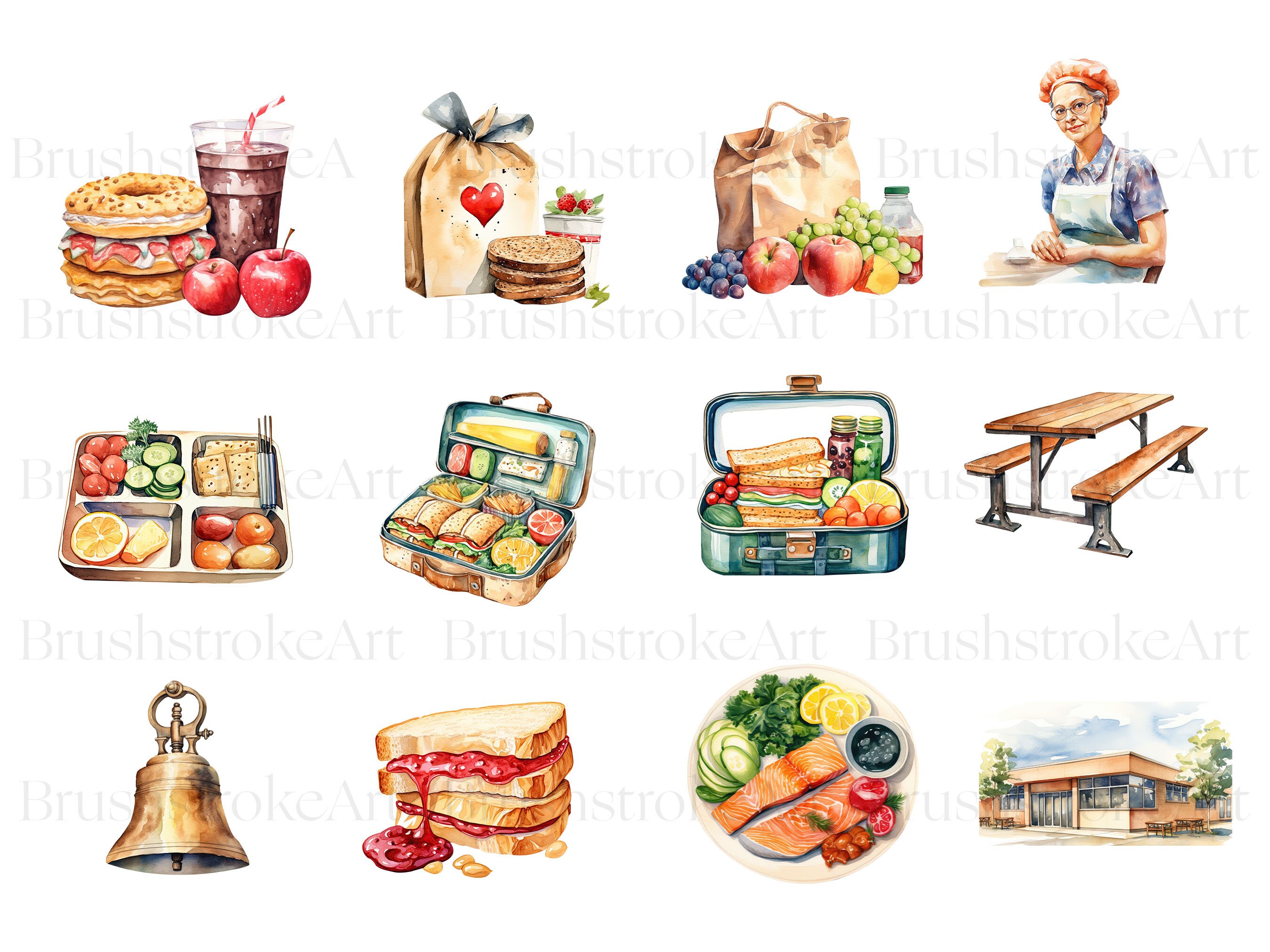Watercolor Lunch Clipart, School Lunch Box, Healthy Food PNG, Junk Food ...