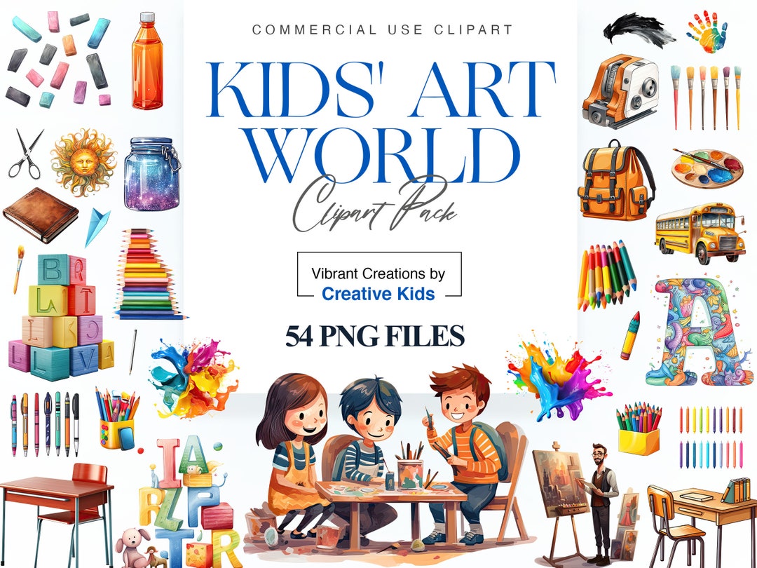 Watercolor Kids Art Clipart, Children's Activity, Paint Brush, Crayons ...