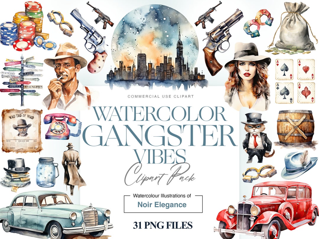 Watercolor Gangster Clipart, Mafia, Gang Clipart, Mob Boss, Gangster ...