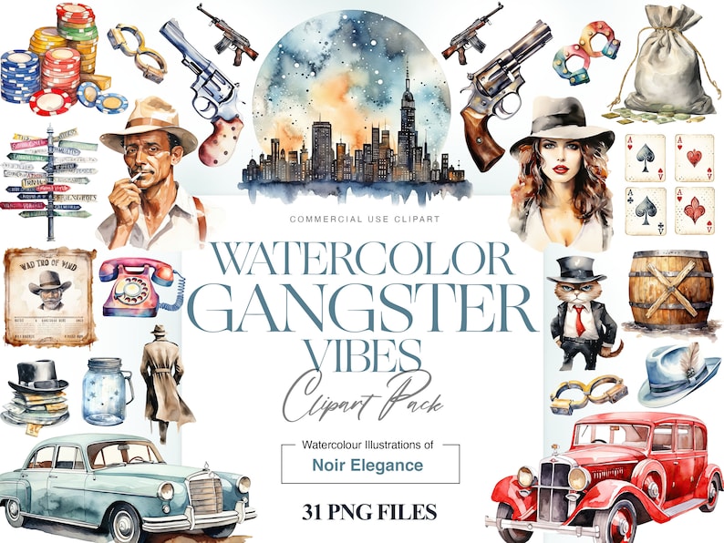 Watercolor Gangster Clipart, Mafia, Gang Clipart, Mob Boss, Gangster ...