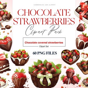 Chocolate Strawberry Clipart, Chocolate Covered Strawberries, Romance Clipart, Valentine Gift ...