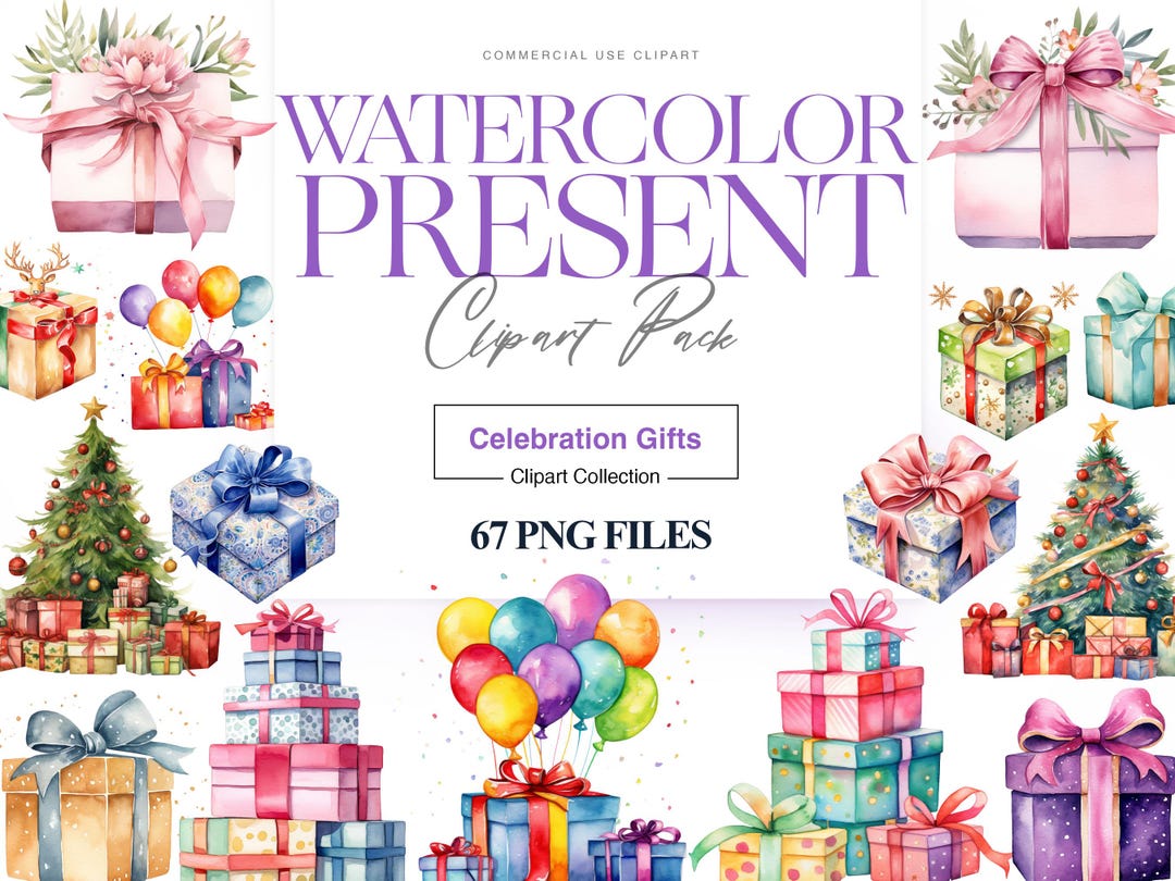 Watercolor Present Clipart, Birthday Present, Watercolor Gift Box PNG ...