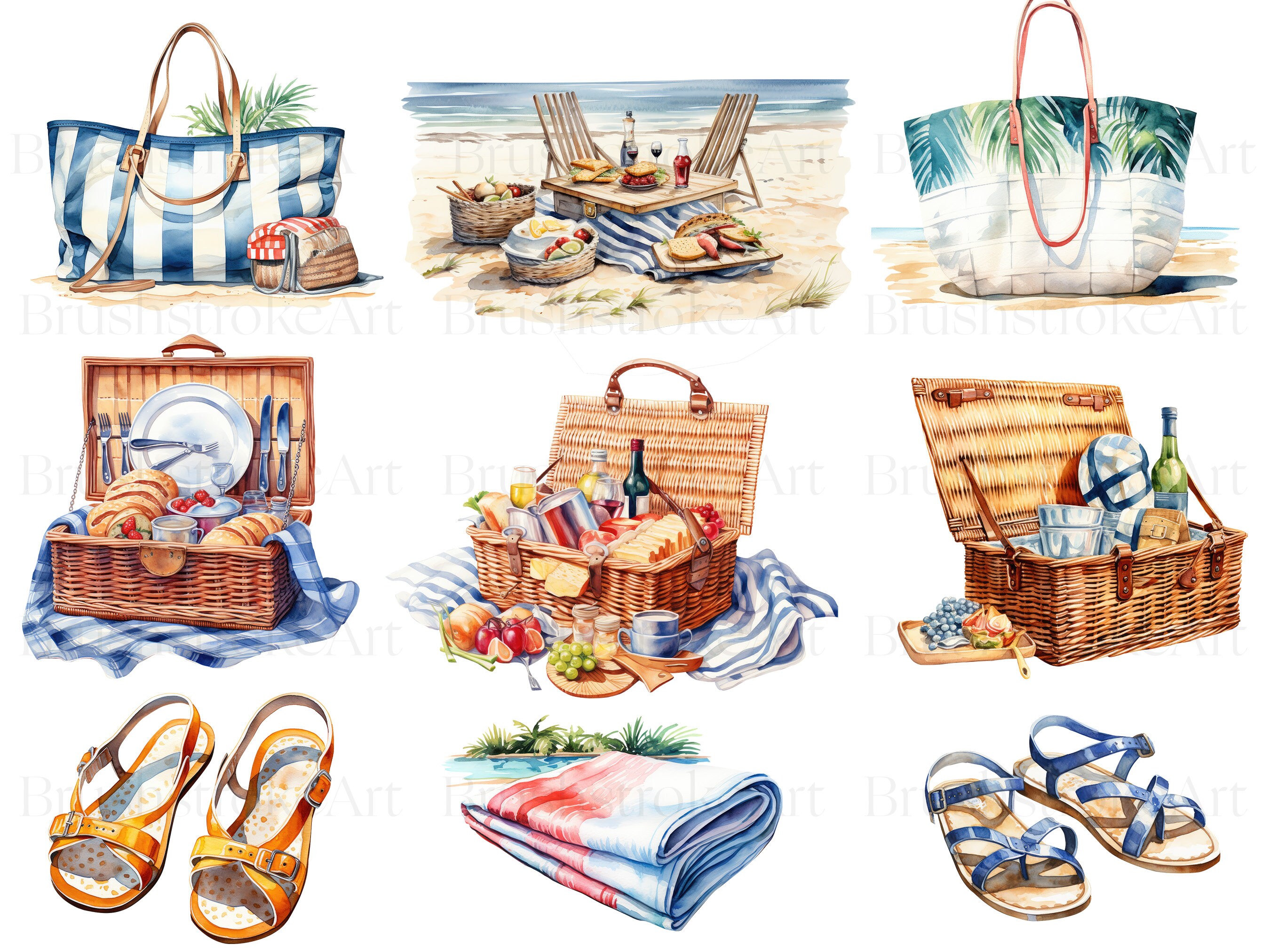 Watercolor Beach Clipart, Summer, Vacation, Beach House, Ocean Shore ...