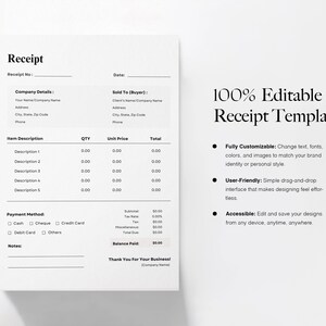 Canva Receipt Template, Editable Receipt, Printable Form, Cash Receipt ...