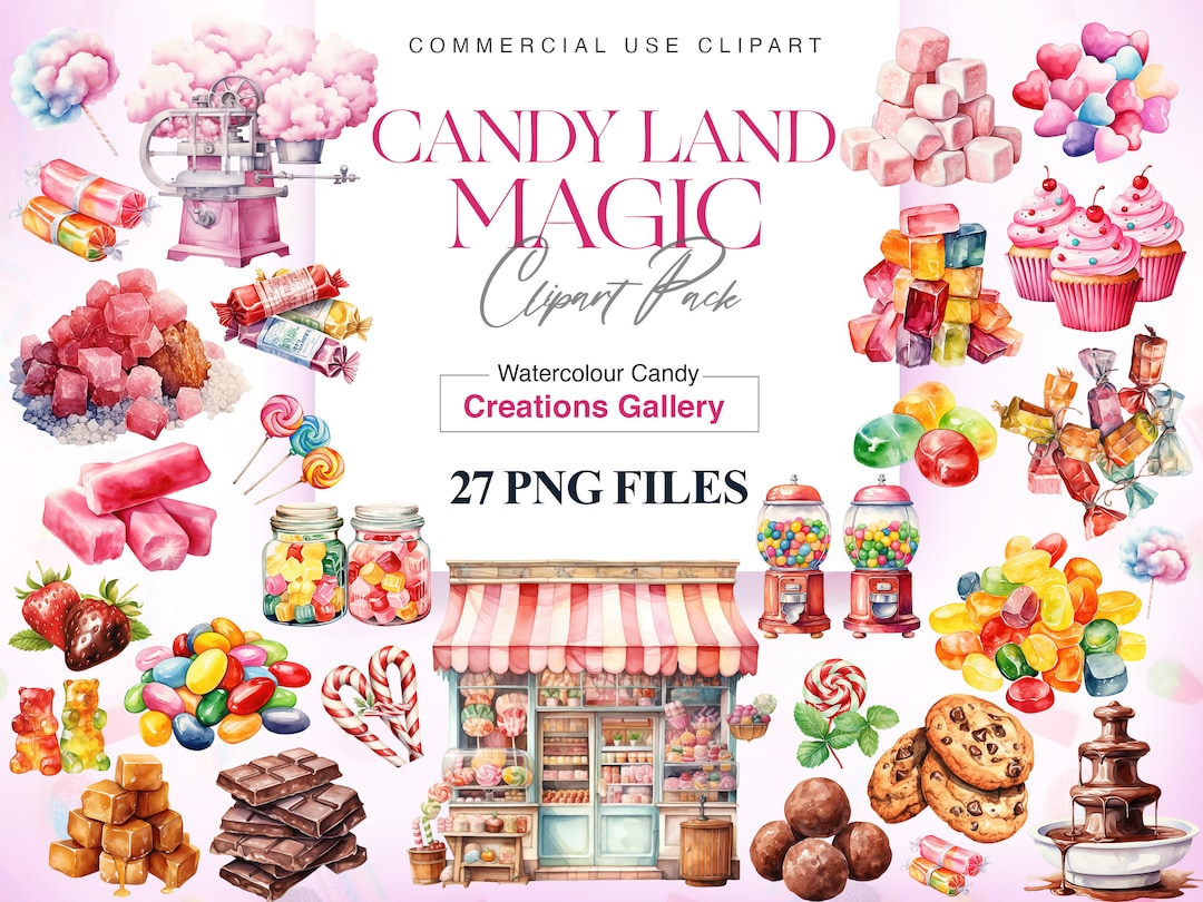 Watercolor Candy Clipart, Candies, Sweets, Cup Cake, Gummy Bear ...