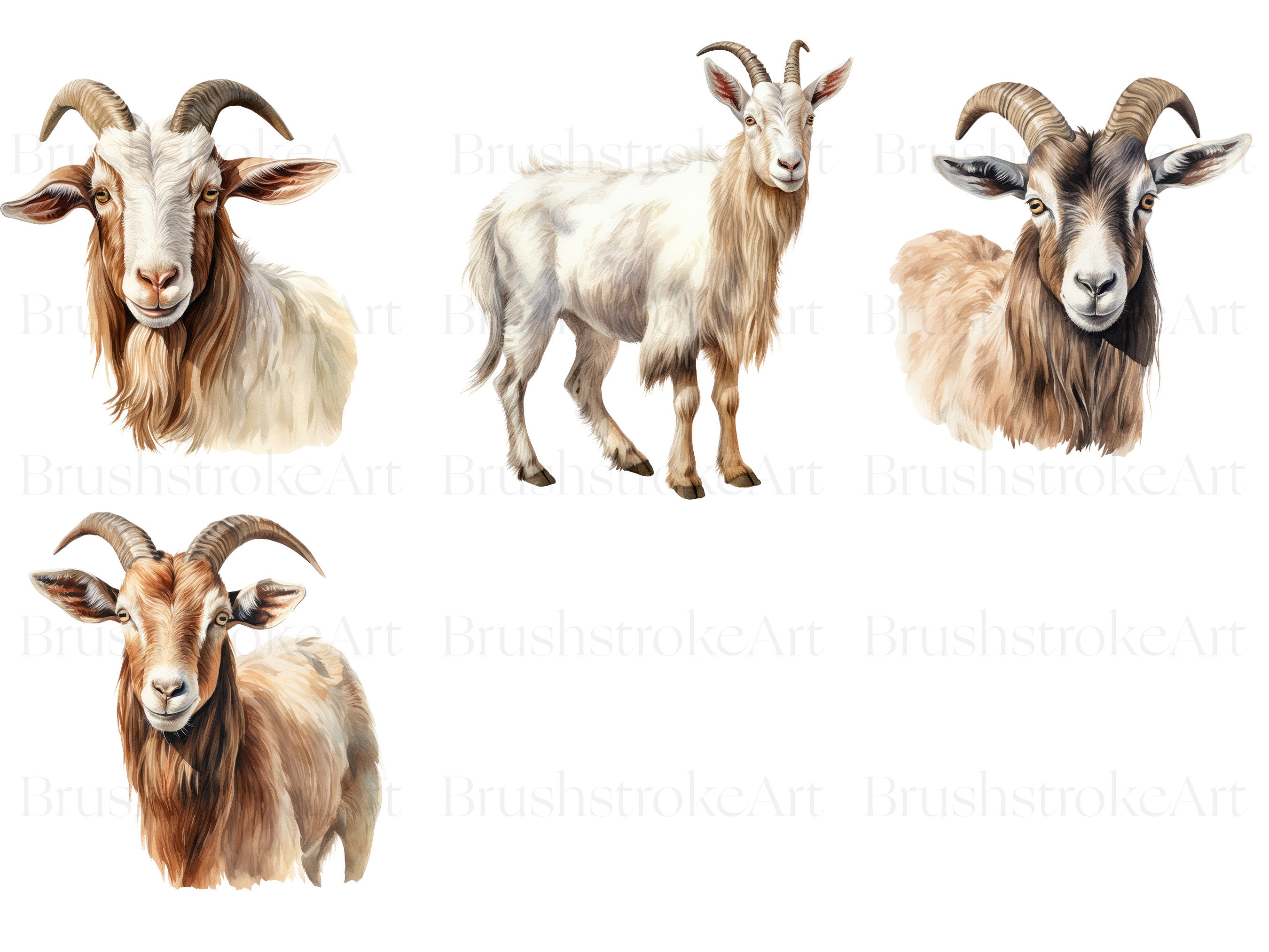 Watercolor Goat Clipart, Farm Animal PNG, Wall Art, Nursery Animal ...