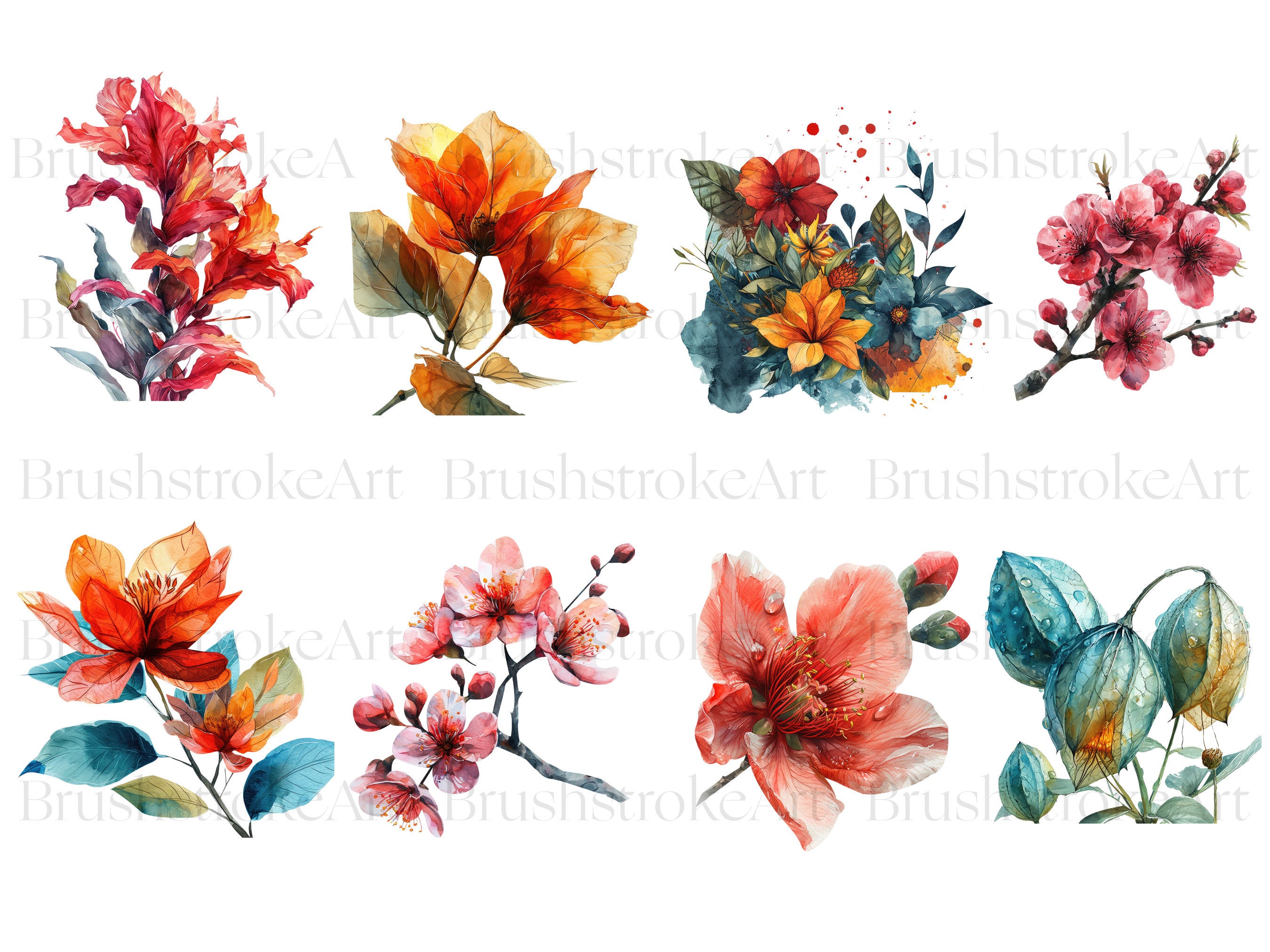 Watercolor Fantasy Flowers Clipart, Plant With Tounge, Plant Monster ...