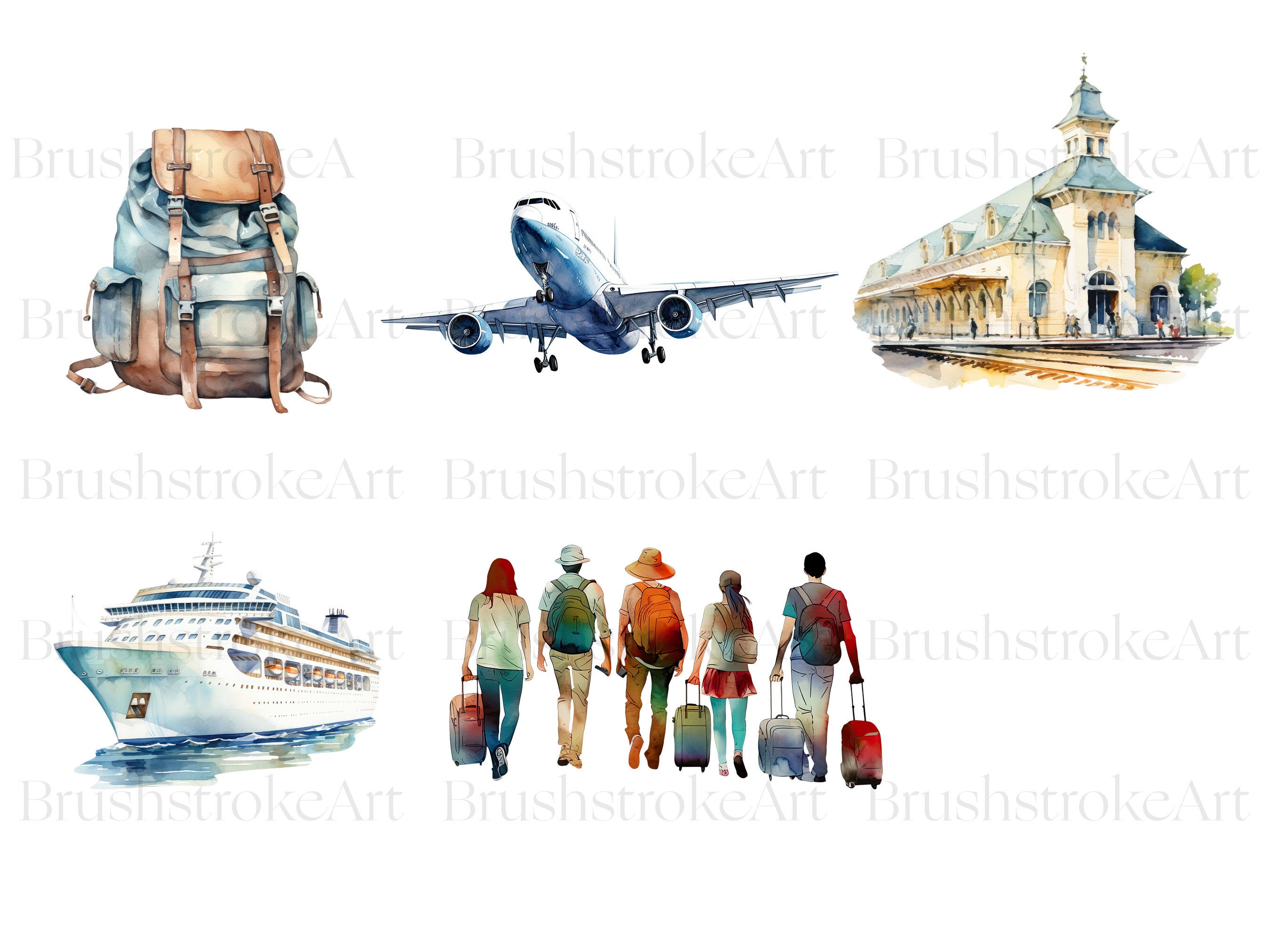 Watercolor Travel Clipart, Summer Travel, Road Trip Clipart, Vacation ...