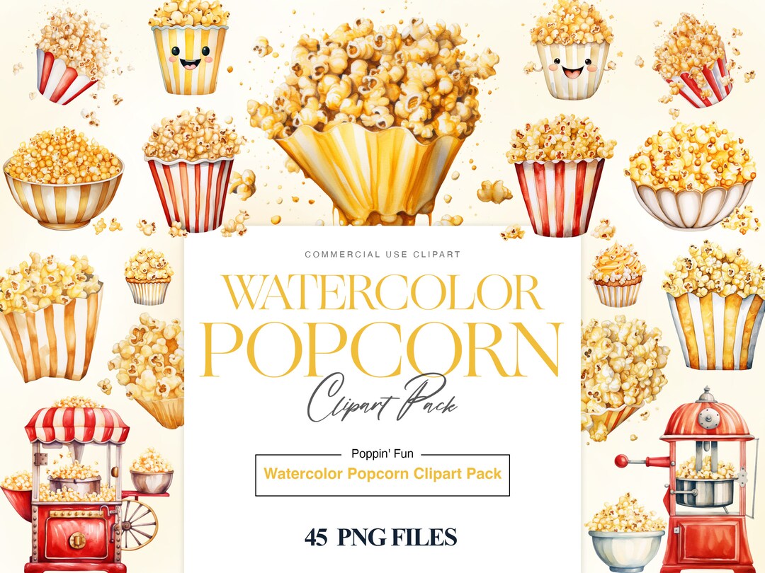 Watercolor Popcorn Clipart, Kawaii Popcorn PNG, Retro Popcorn PNG ...
