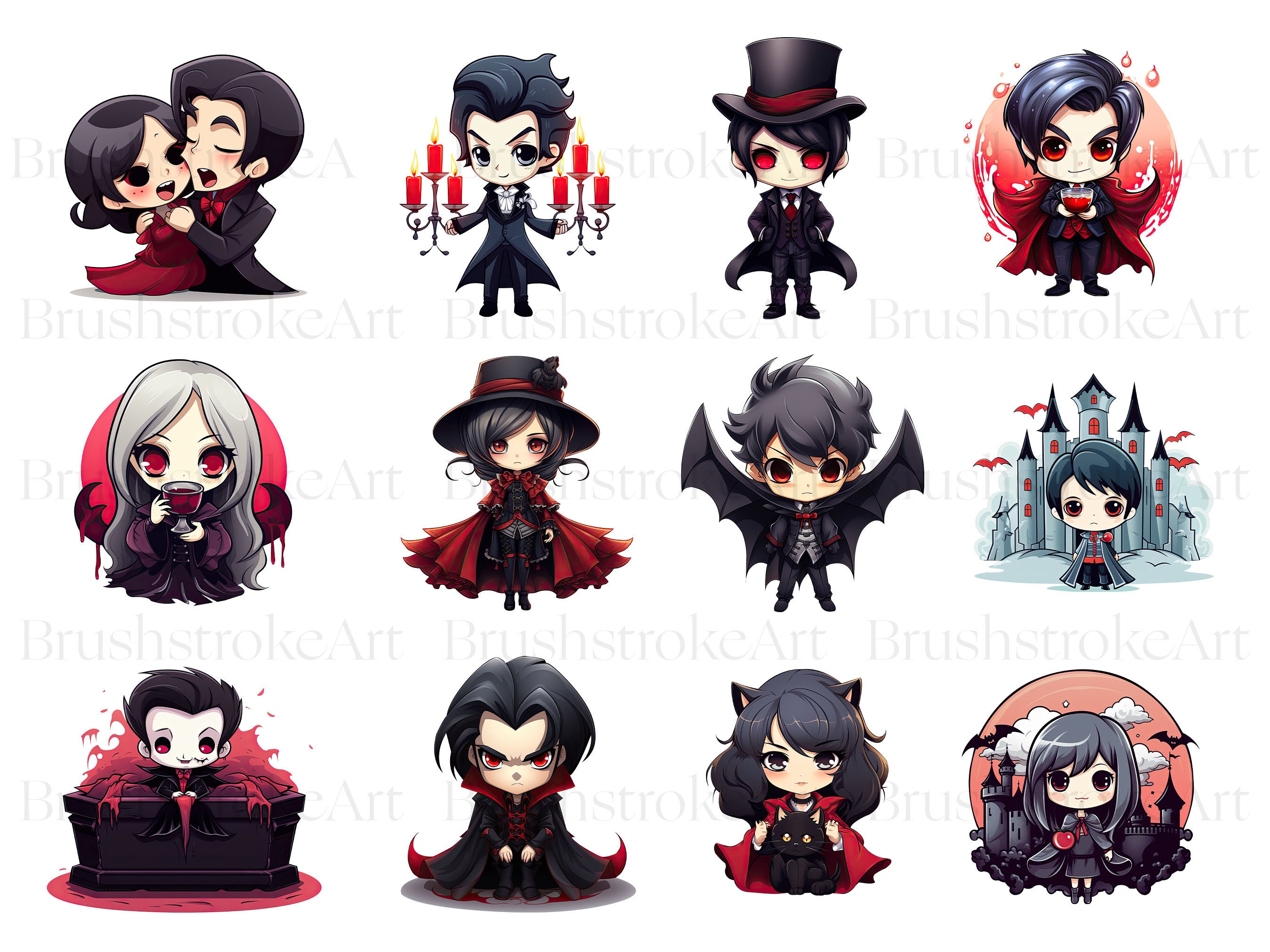 Cute Vampire Clipart, 48 Watercolor Halloween Vampire, Bats, Kawaii ...